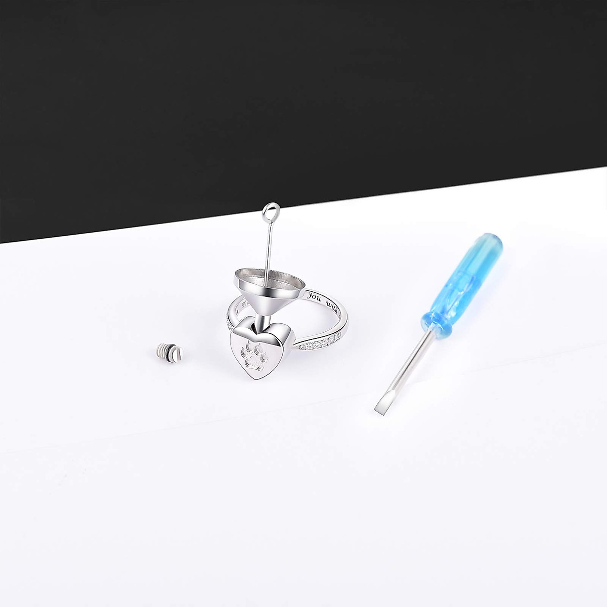 Fookduoduo 925 Sterling Silver Paw Print Urn for Ashes I Carry You with me Cremation Jewelry Dog Cat Claw Urn Finger Ring for Pet Lovers(Silver 7)