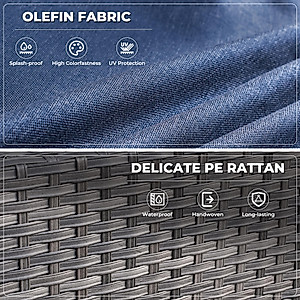 XIZZI Patio Furniture with Swivel Rocking Chairs,10 PCS Outdoor Sectional Sofa with 42" 50000 BTU Propane Fire Pit Table and Side Table,All Weather PE Rattan Outside Conversation Set (Denim Blue)