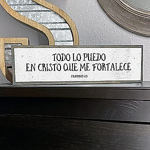 ANVEVO Todo Lo Puedo En Christo Que Me Fortalece – Spanish Bible Verse – mensajes cristianos para decorar - Metal and Wood Sign