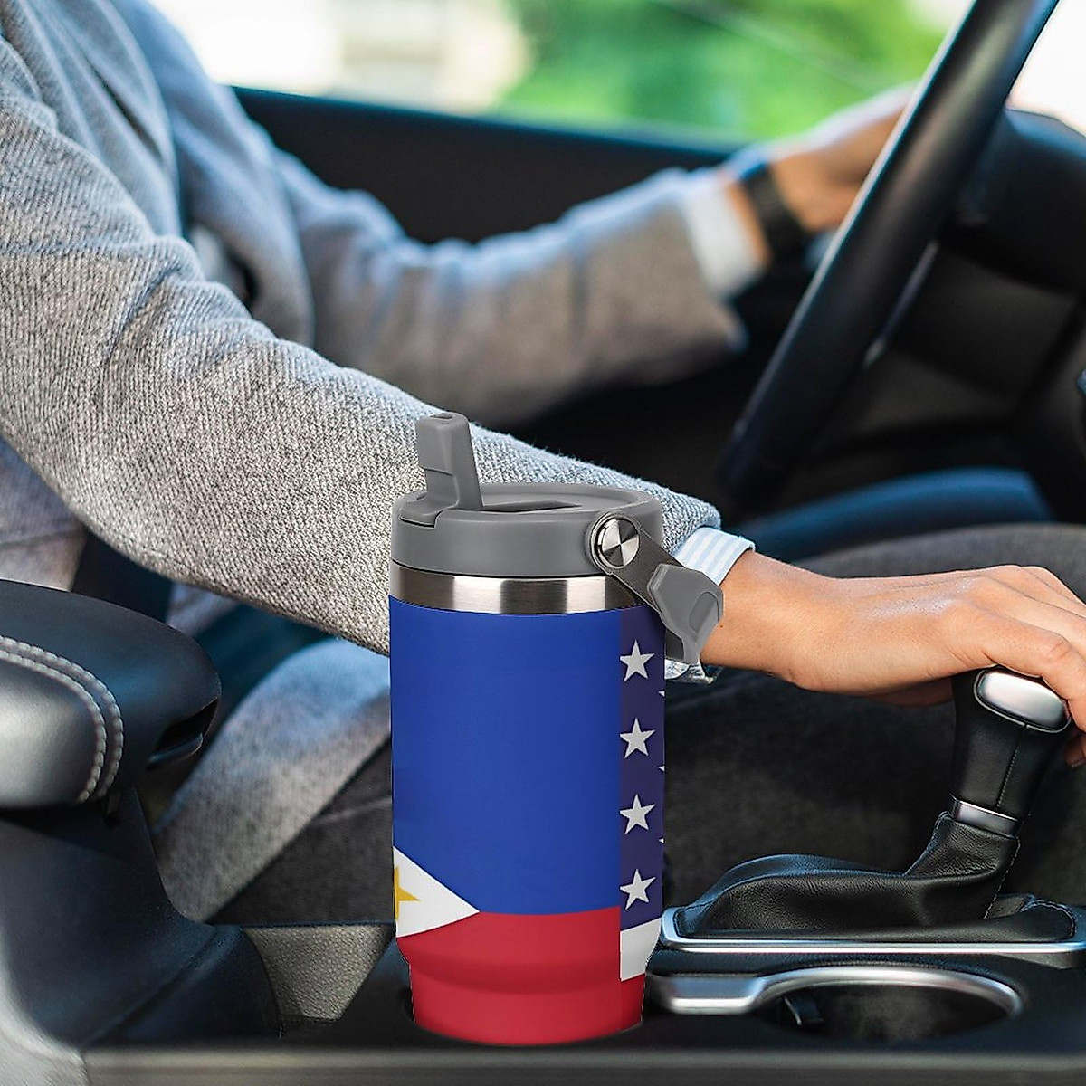U.S. Philippines Flag Cute 30 Oz Tumbler with Handle Large Insulated Cup Stainless Steel Mug Gifts for Women Men