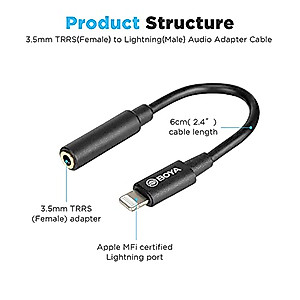 BOYA by-K3 3.5mm TRRS (Female) to Lightning (Male) Audio Adapter