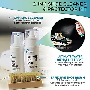 EZSolution Shoe Cleaner Kit, 2-in-1 Sneaker Foam Cleaning Solution & Stain Repellent Protection Spray Guard for Suede, Nubuck, Leather and Fabric Shoes, Eco-Friendly Sneaker Cleaning Set
