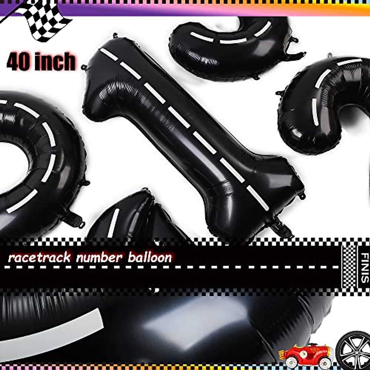 Race Car Birthday Balloons 40 Inch Racetrack Number Balloon 2 Black Boys Two Fast Birthday Race Car Theme Party Decor Supplies 5 Pcs Mylar Balloon