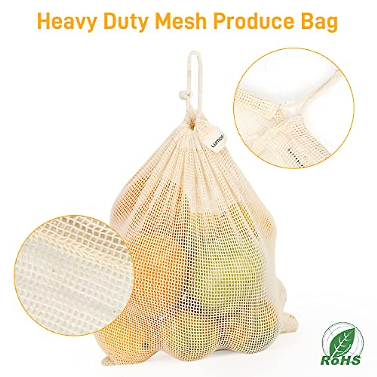 Lumos Living Reusable Mesh Produce Bag, 100% Cotton, Laundry Mesh Bag, Lingerie Wash Bag, 6 Bags in 3 Sizes. (1L,3M,2S))
