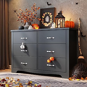 LINSY HOME 6 Drawer Dresser for Bedroom, Modern Double Dresser Organizer, Black Wood Dresser Chest of Drawers for Baby,Kids Bedroom