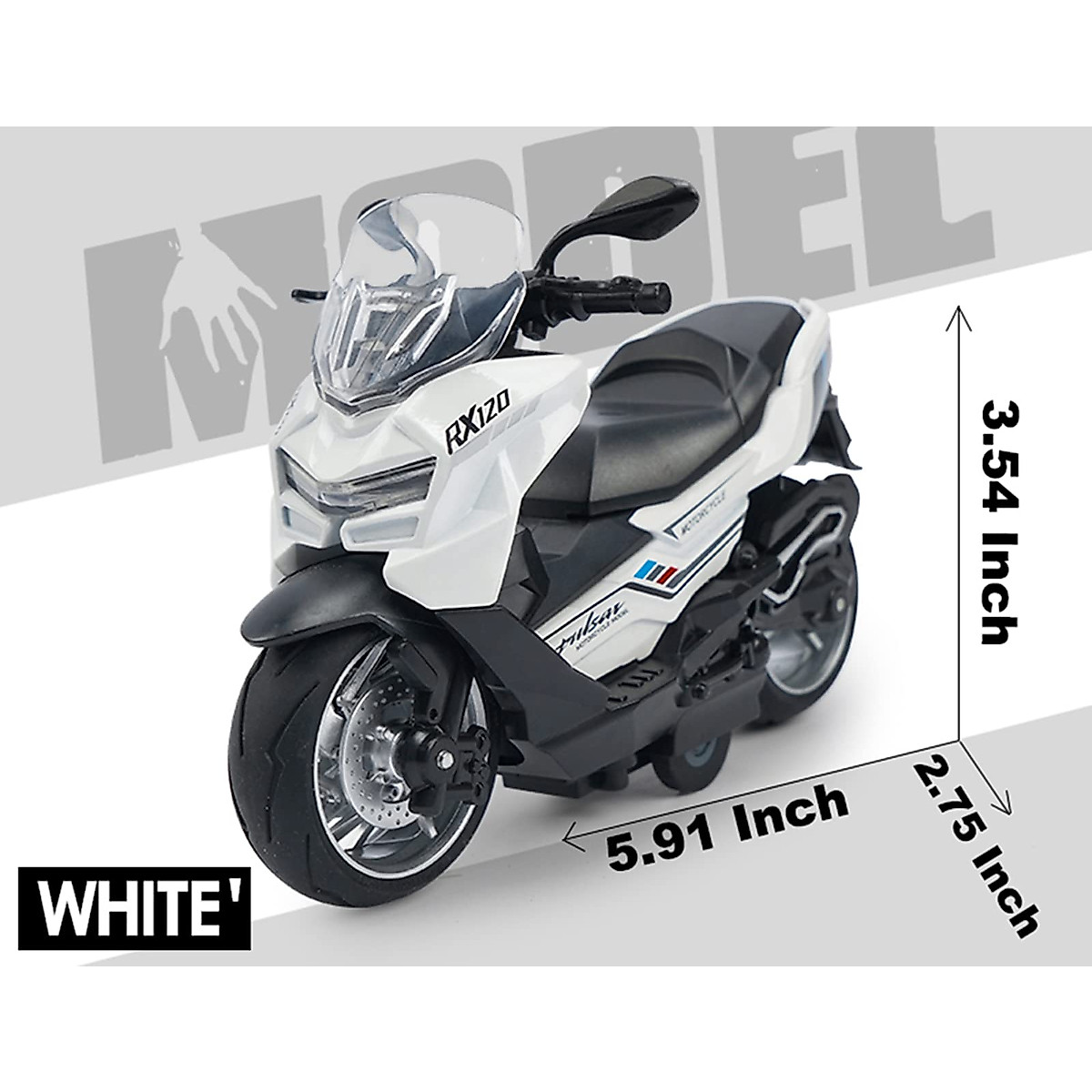 Gilumza Pull Back Motorcycle Toys, Moto Gift with Music Lighting, Pedal Motorcycles Toy for Boys Kids Age 3-12 Year Old (White)