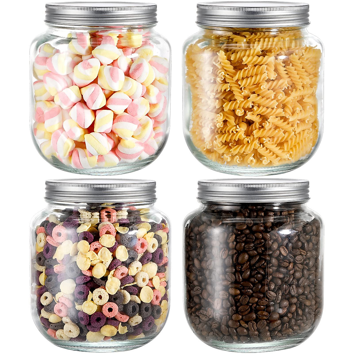 Coloch 4 Pack Half Gallon Glass Jar with Metal Lid, 64 Oz Clear Food Storage Jar Wide Mouth Glass Pantry Container for Candy, Cookie, Flour, Kombucha Tea, Fermenting