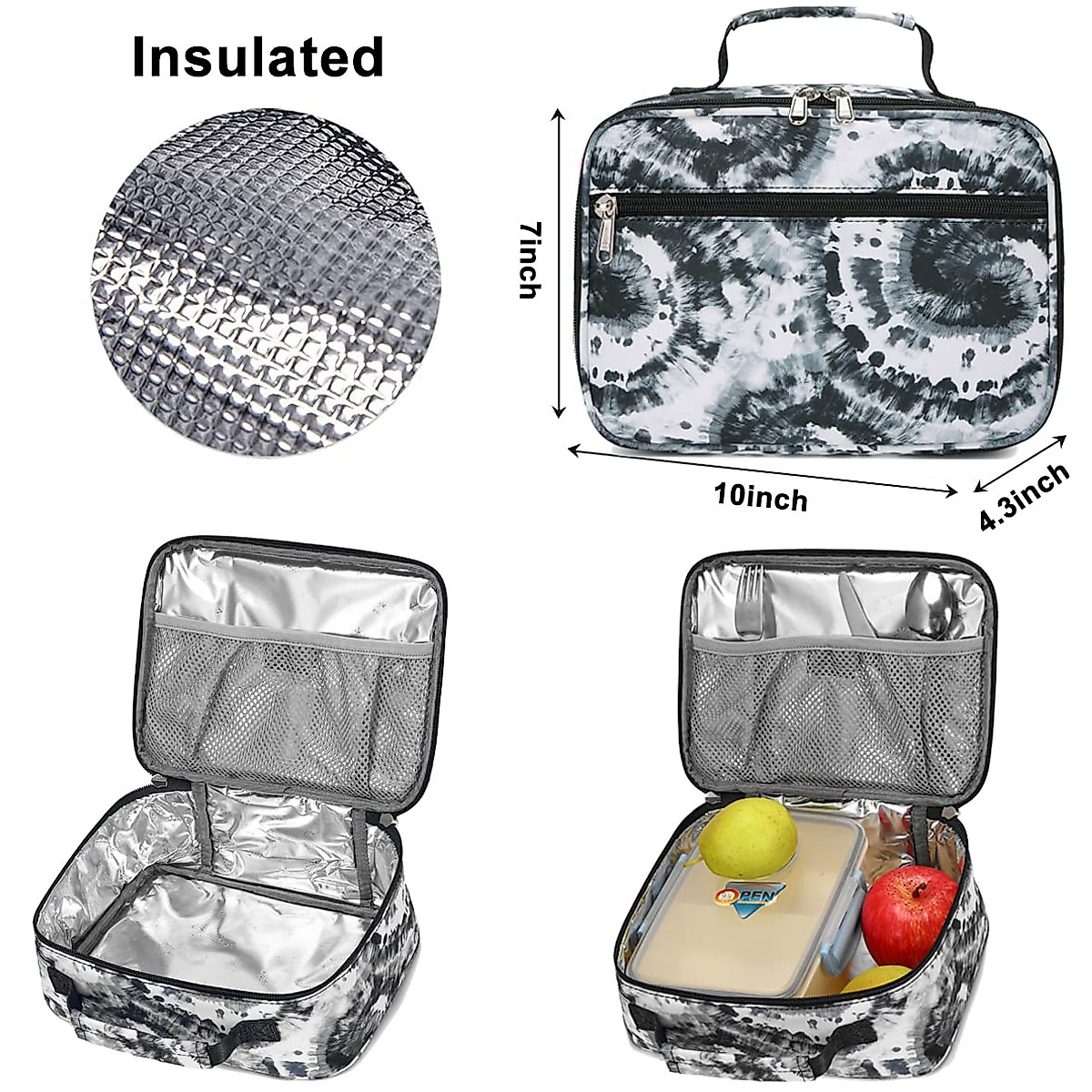 Joyfulife Girls Backpacks, Tie Dye Backpack for Girls Kids Bookbags School Backpack with Lunch Box (Tie Dye Black)