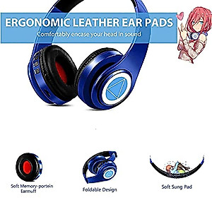 YTDTKJ Nakano Miku Bluetooth Headphones,The Quintessential Quintuplets Headphone with Build-in Mic,Foldable Over Ear Wireless Headphones,Hi-Fi Stereo for Cosplay,Blue, 17TTAXXCB06390B63FQTF