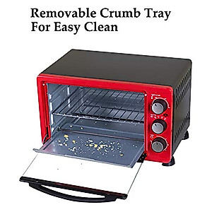 LUBY Convection Toaster Oven with Timer, Toast, Broil Settings, Includes Baking Pan, Rack and Crumb Tray, 6-Slice, Red