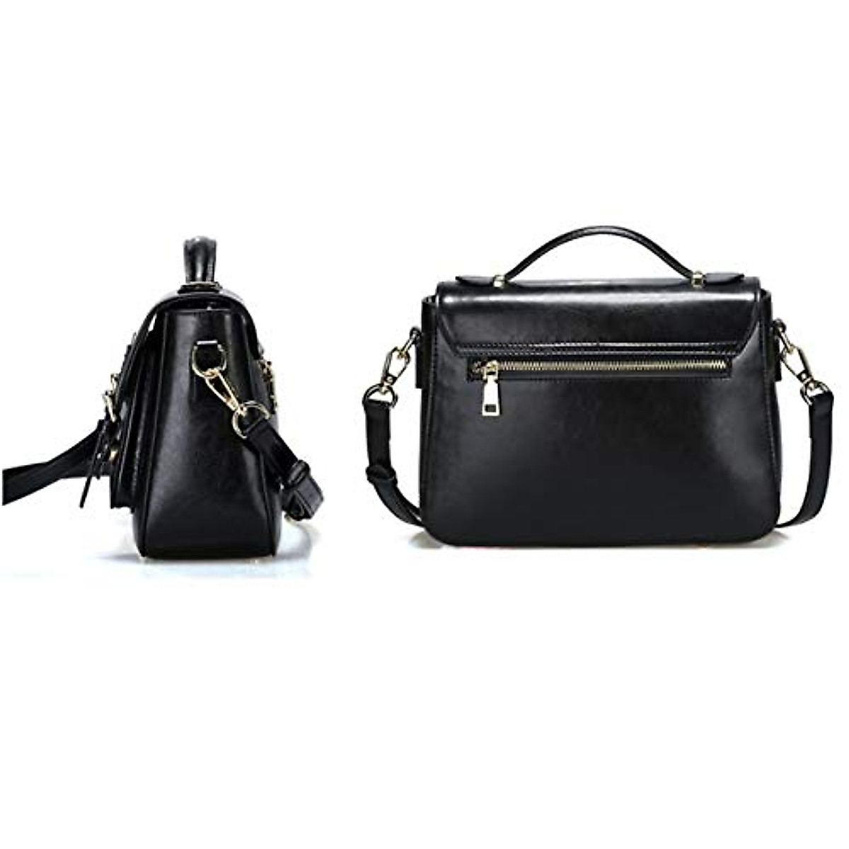 JeHouze Women's Genuine Leather Messenger Crossbody Medium Handbag Shoulder Vintage Purse (Black)