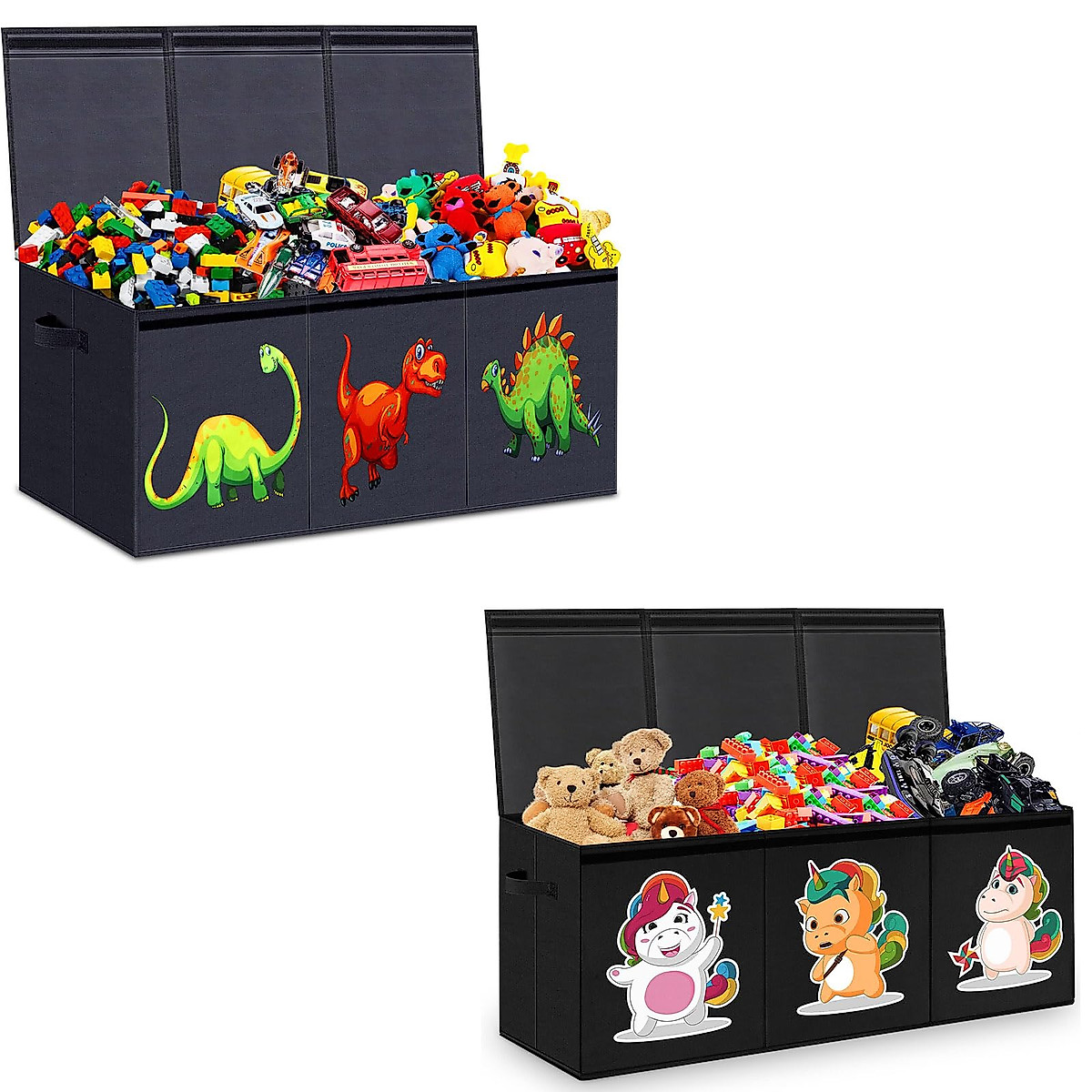 HOMEMARVEL Toy Box for Boys, Black Dinosaur and Horse Pattern