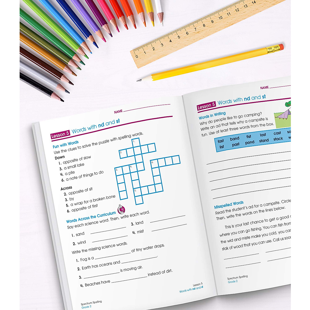 Spectrum Spelling Workbook Grade 2, Phonics and Handwriting Practice With Sight Words, Vowels, and Compound Words, 2nd Grade Workbook With English Dictionary, Classroom or Homeschool Curriculum