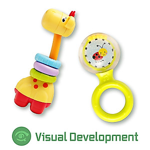 infunbebe Baby Rattles Teether Toy, Grab, Shaker & Spin Rattle, First Senses Shaking Bell Rattle Set for 3+ Months Infant, 6 Pcs