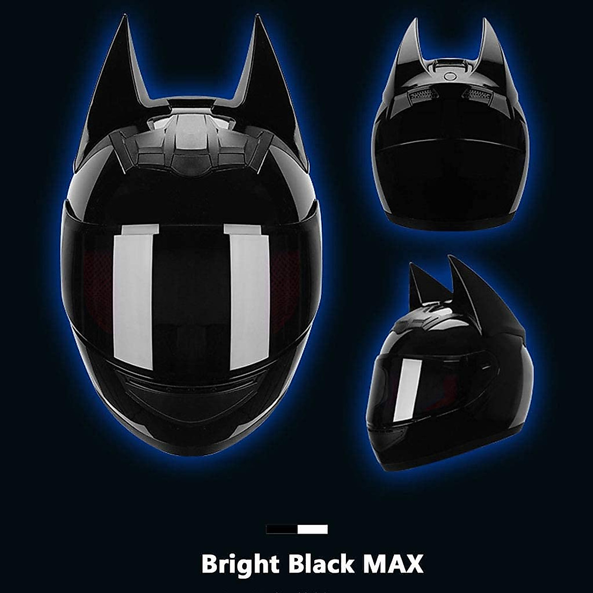 WANGFENG Women Cat Helmet with Ears Black Full Face Men Motorcycle Street Helmet with Bluetooth Headset Kids Flip Up Visors Helmets for ATV Crash Scooter DOT Certified, Black(54-62cm)