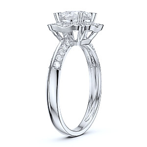 PRSTANI Real 14k White Gold Romantic Flower Like Clovers Halo 4-Prong Set 1.0 CT Simulated Diamond Engagement Ring (8.5)