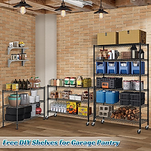 Dkeli Metal Shelves Garage Shelving Wire Shelving Unit with Wheels, 6000lbs Weight Capacity Heavy Duty NSF Height Adjustable Storage Shelves 6 Tier Steel Commercial Grade Wire Rack, Black