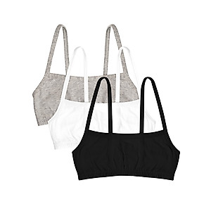 Fruit of the Loom Girls' Cotton Spaghetti Strap Sport Bra, Black Hue/White/Grey, 38