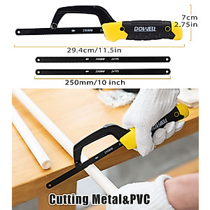 DOWELL Hacksaw Frame Set Heavy Duty Handsaw 12-inch 10-inch 6-inch Mini Hacksaw Hand Saw 8 Extra Blades Multi-function for Metal Wood PVC Pipes