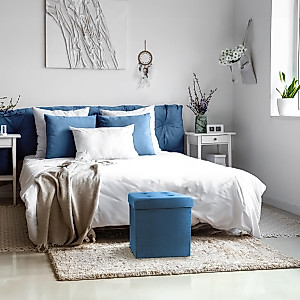 Sorbus Storage Ottoman Foot Rest Cube– Small Folding Ottoman Bedroom Bench Chest 15 Inch Toy Box Coffee Table, Shoe Storage, Foot Stool, Pouf Storage Ottoman, Seat, Suede Velvet Fabric - Teal Blue