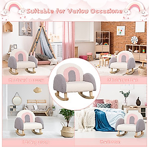 Dripex Childrens Rocking Chair, Upholstered Child Rocker, Kids Rocking Armchair with Solid Wood Legs, Kid Sofa Chair for Nursery, Playroom, Bedroom and Living Room (Pink)