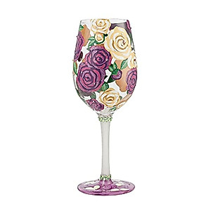 Enesco Designs by Lolita Coming Up Roses Floral Hand-Painted Artisan Wine Glass, 1 Count (Pack of 1), Multicolor