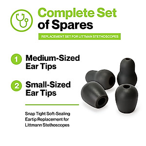 Durabasics Stethoscope Ear Tips Replacement for Littmann Stethoscopes - Compatible with Littman Ear Tips Replacement, Stethoscope Ear Pieces, Littmann Stethoscope Parts & Cardiology IV Parts - Black