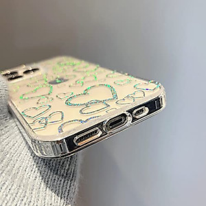 LSEEKA Compatible with iPhone 13 Pro Max Clear Case with Love Heart Laser Glitter Holographic Design,Sparkly Bling Cute Hard PC & Soft TPU Bumper Shockproof Protective Phone Cover for Women Girls