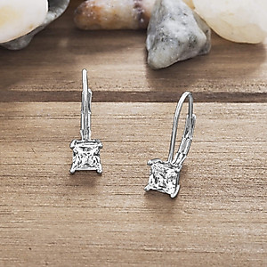 Mia Sarine Square Princess Cut Cubic Zirconia Drop Dangle Leverback Bridal Earrings for Women in Rhodium Plated Brass