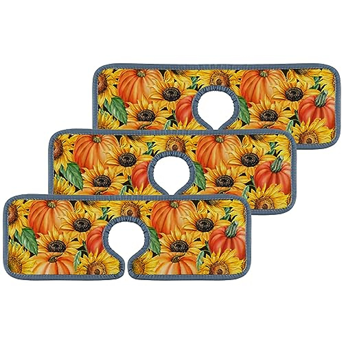 Absorbent Kitchen Faucet Mat 3 Pieces Pattern of Pumpkins Sunflowers Faucet Sink Splash Catcher Bathroom Counter Drip Catcher,Splash Guard Water Stains Preventer