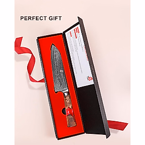 TUO Chef Knife 7 Inch - Japanese Santoku Knife Kitchen Knives, AUS-10 Damascus Steel 45-Layer Hand Forged Resin Handle with Gift Box