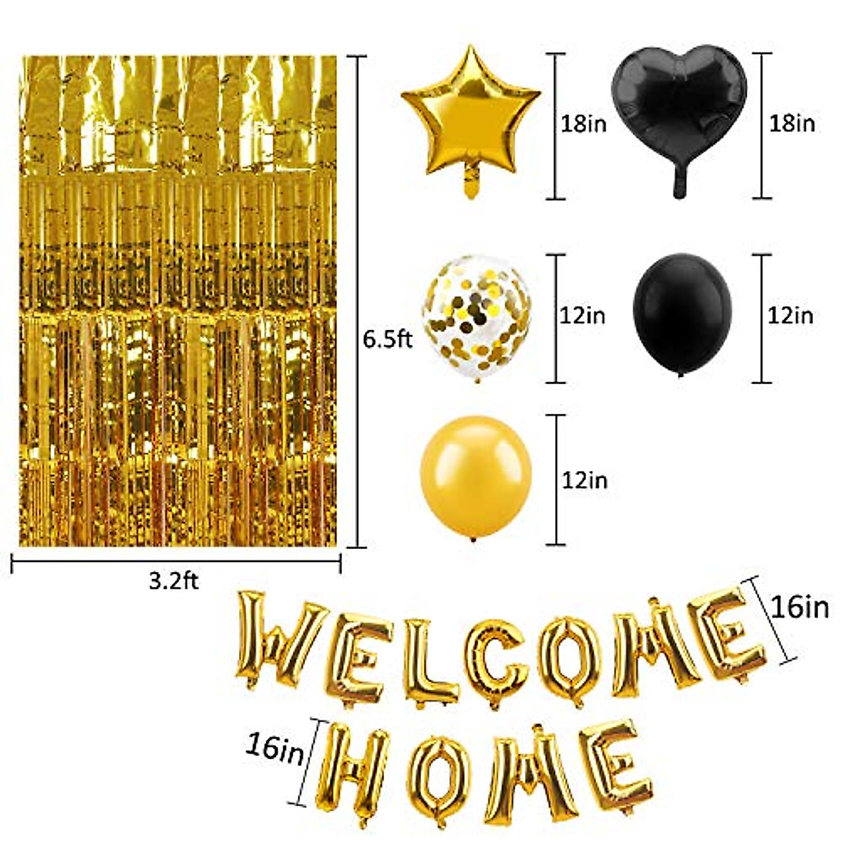 Lnlofen Welcome Home Balloon Banner Decorations Kit, 39Pcs, Including Gold Welcome Home Balloons Sign, Foil Curtains, Latex & Foil Balloons for Home Decoration Family Party Supplies