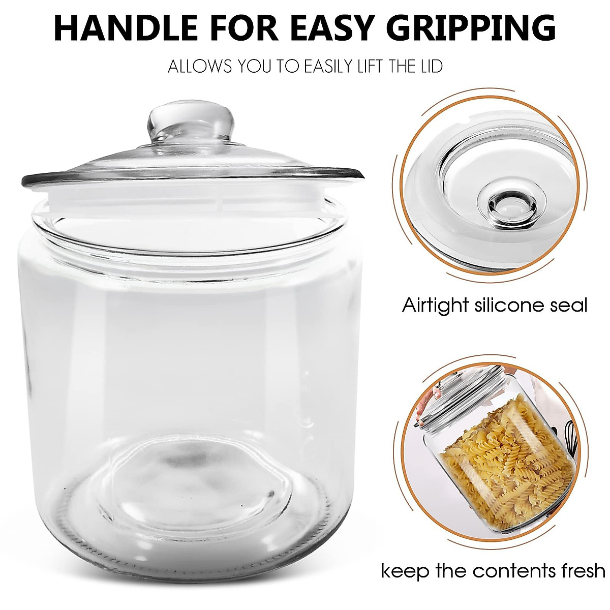 Masthome Cookie Jar, 1.5 Gallon Glass Jar with Lid, Large Glass Storage Containers, Clear Glass Jars, Wide Mouth Glass Jars with Lid for Flour Candy Cookie Coffee Bean, 15 Food Storage Bags