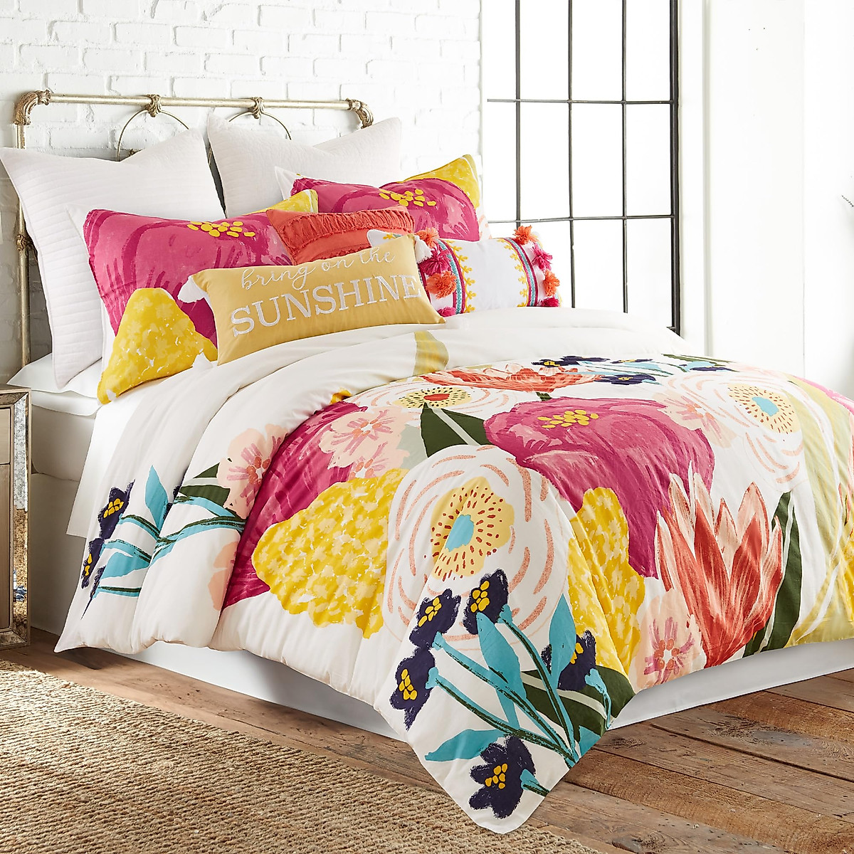 Levtex Home - Grandiflora Duvet Cover Set - King Duvet Cover + Two King Pillow Cases - Multicolor Bold Contemporary Floral - Duvet Cover (106 x 94in.) and Pillow Case (36 x 20in.) - Cotton