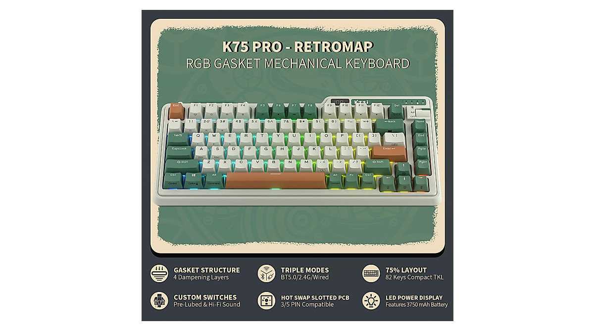 KZZI K75 PRO RGB Mechanical Gaming Keyboard with Bluetooth & Hot Swap