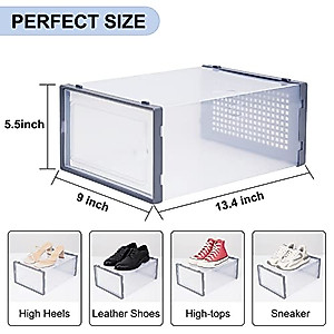 MecTo Shoe Organizer 12 Pack Clear Plastic Shoe Storage Foldable Stackable Closet Shoe Organizer Front Opening Shoe Storage Boxes Space Saving Sneaker Shoe Organizer for Closet Bedroom Multi-use