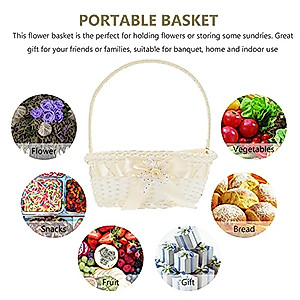 BESPORTBLE Wicker Storage Basket White Basket Handle Wedding Flower Girl Baskets Wedding Flower Candy Storage Basket Rustic Wedding Gift Basket Wicker Picnic Baskets
