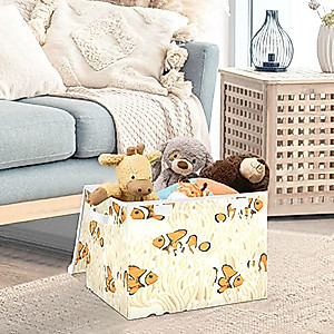 Cute Fish Storage Basket 16.5x12.6x11.8 In Collapsible Fabric Storage Cubes Organizer Large Storage Bin with Lids and Handles for Shelves Bedroom Closet Office