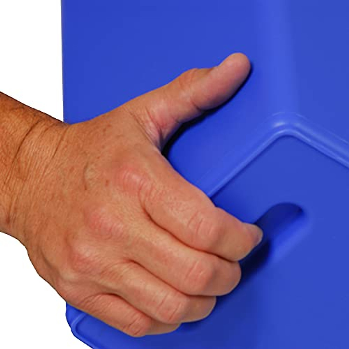 AmazonCommercial Rectangular Commercial Slim Trash Can, w/Recycle Logo, 23 gallon (Pack of 1), Blue