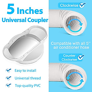 Universal Portable Air Conditioner Window Seal Kit with 5.1'' Coupler, Reinforced PVC Plate Lengh Adustable AC Window Vent Kit for Sliding Window, Fit for All AC with Exhaust Hose of 5.1 Inch Diameter