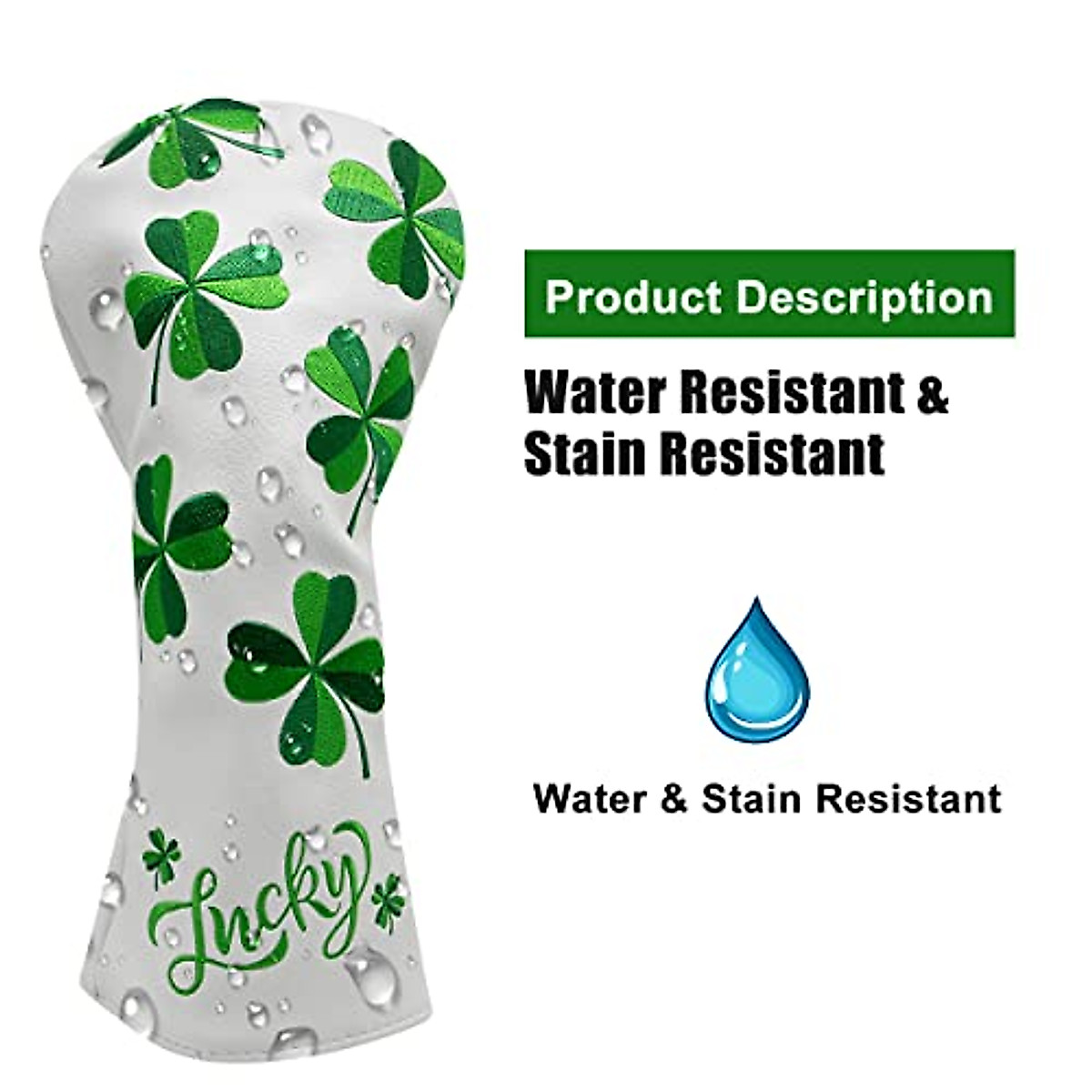 Golf Headcovers Lucky Clover Golf Driver Fairway Wood Hybrid Mallet Blade Putter Cover Headcover Premium Leather Headcovers Fits Most of Drivers Woods and Blade Putters