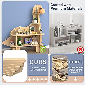 Dinosaur Kids Bookshelf, Wooden Kids Bookshelf and Toy Storage, Wood 4-Tier Montessori Bookshelf for Kids, Durable Bookcase, Eco-Safe Toddler Bookshelf, Toy Organizer for Kids Room, Playroom, Nursery