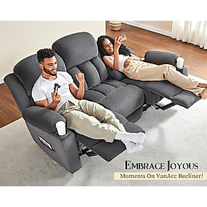 VanAcc Recliner Couch, 3 Seater Sofa Recliner with Cup Holders for Living Room- 85 inch Comfy Couch with Dual Wingback Recliner, Grey Oversized Recliner