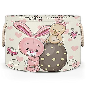 Easter Bunny Rabbit Eggs (17) Large Round Baskets for Storage Laundry Baskets with Handles Blanket Storage Basket for Bathroom Shelves Bins for Organizing Nursery Hamper Girl Boy