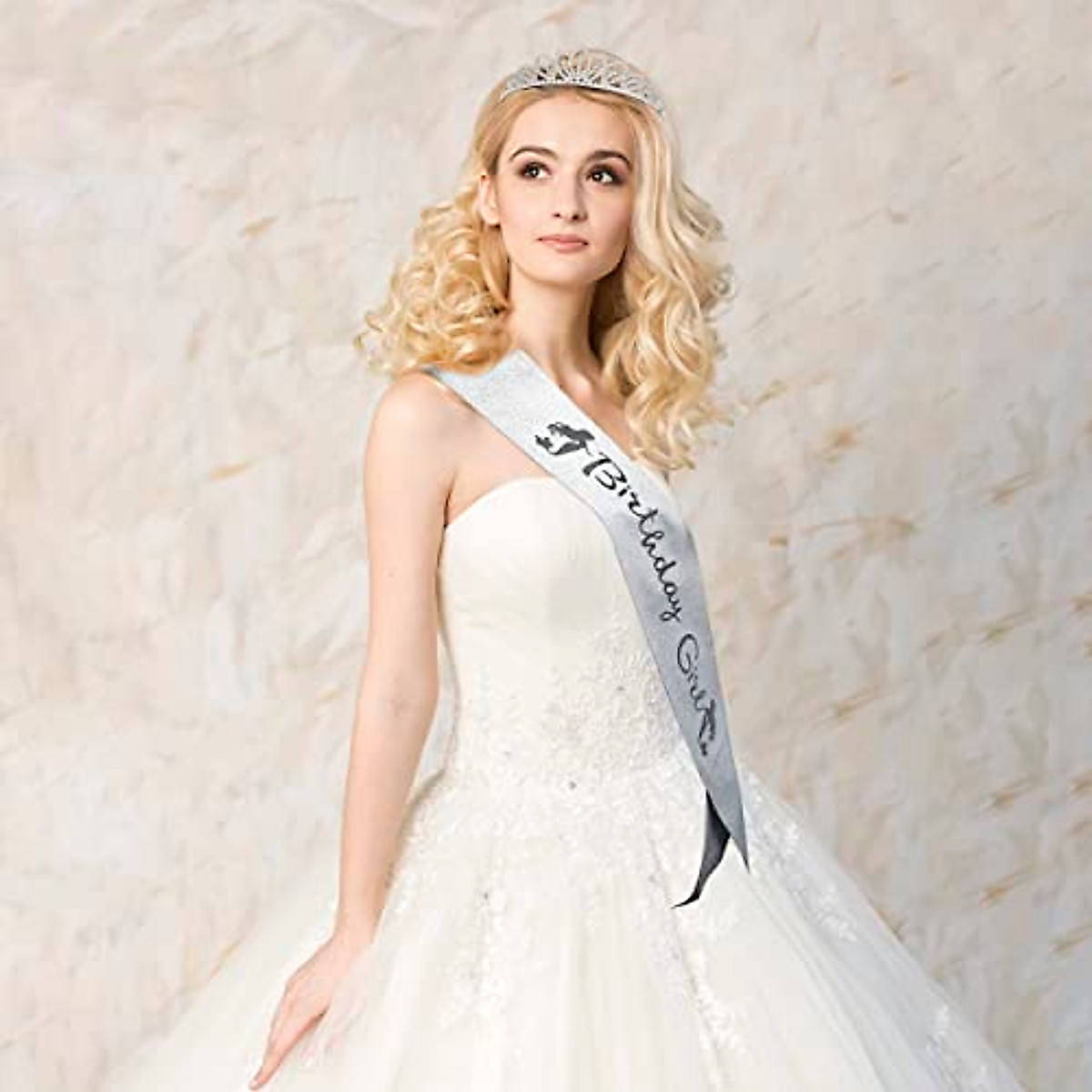 Vovii Birthday Girl Sash and Tiara Set Birthday Gifts for Women Birthday Rhinestone Silver Crown and Girls for Prom Cosplay Photography Halloween Birthday Party