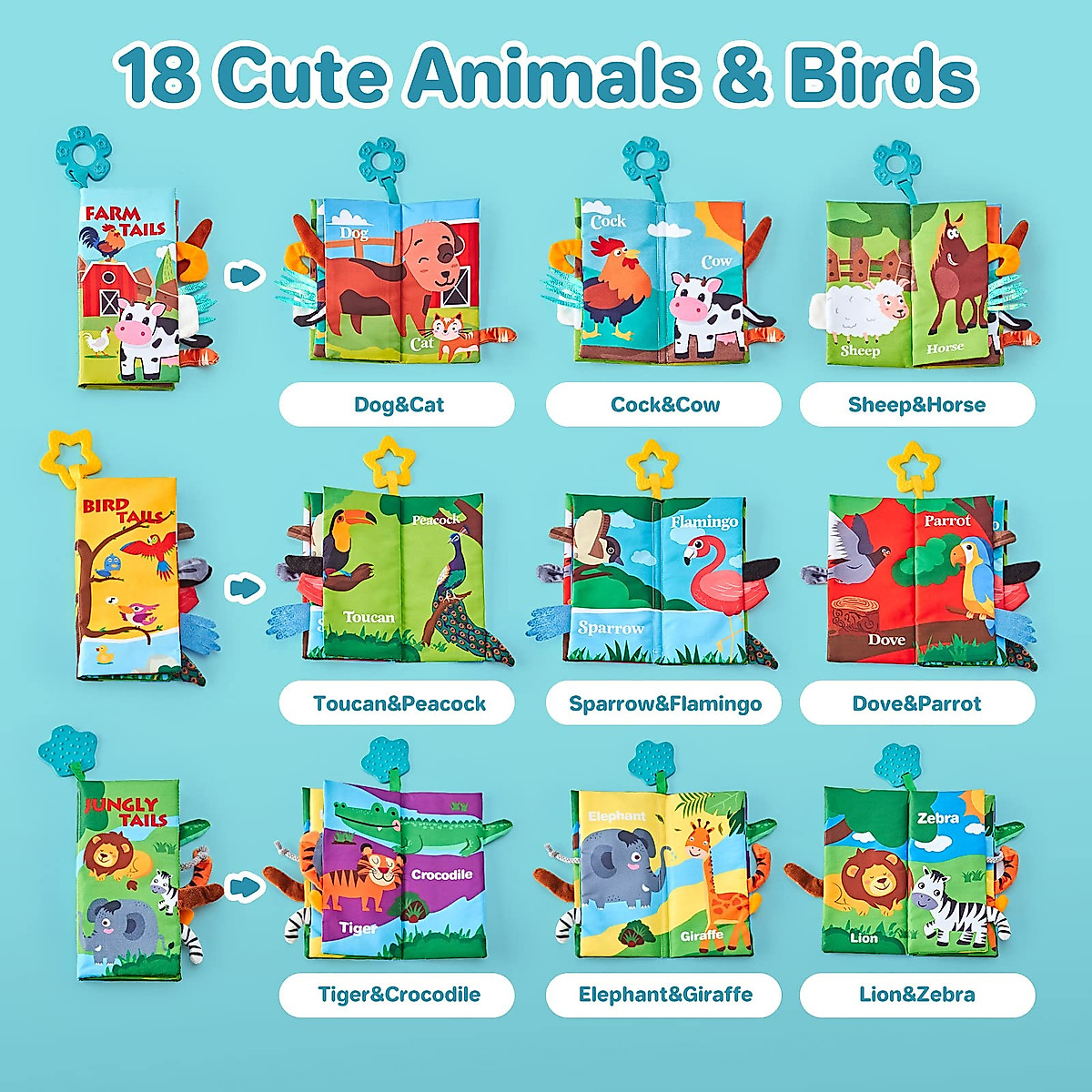 Soft Baby Books 0-6 Months,Cloth Crinkle Book Sensory Baby Toys,Sensory Touch Early Learning Stroller Toys for Infants Toddler Gifts Toy