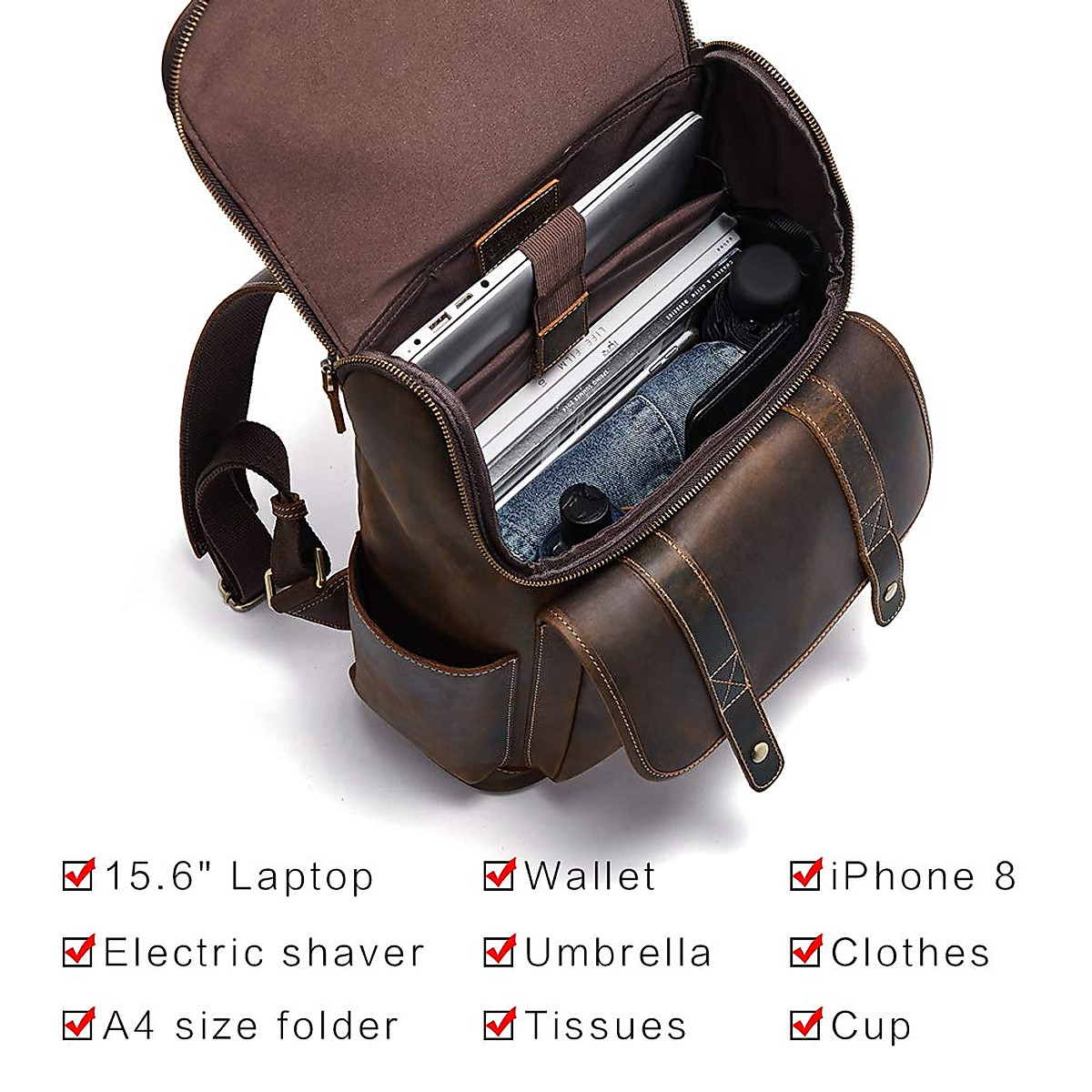 BOSTANTEN Genuine Leather Wallets for Men ＆ Leather Backpack for Men 15.6 inch Laptop Backpack Shoulder Bag