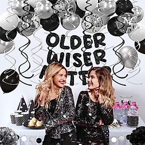 Black and White Birthday Decoration Black and Sliver Party Decorations Birthday Party Decorations for Men Women Banner Balloons Swirls Tissue Pompoms 16th 21st 30th 40th 50th 60th Birthday Supplies