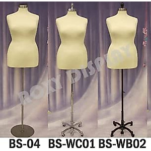 ROXYDISPLAY™ White Color Body Form, Size 18-20, Plus Size Mannequin with Chrome Caster Base+Cap