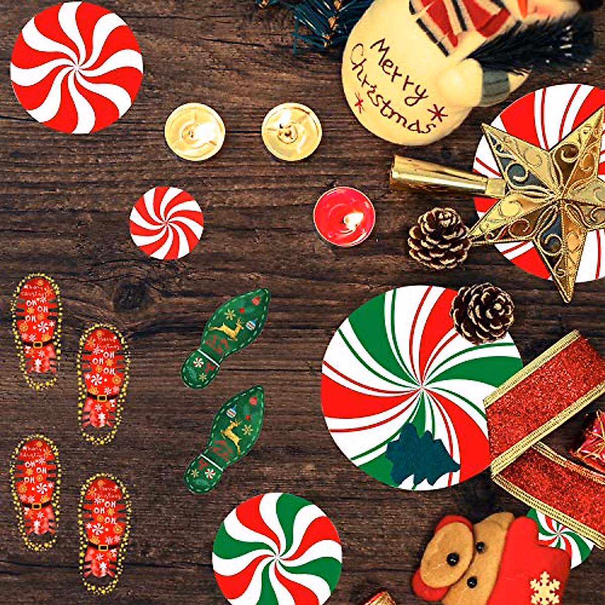 156PCS Christmas Peppermint Floor Decals Footprints Stickers for Christmas Candy Party Decoration Xmas Party Decor Supplies, 12 Sheets